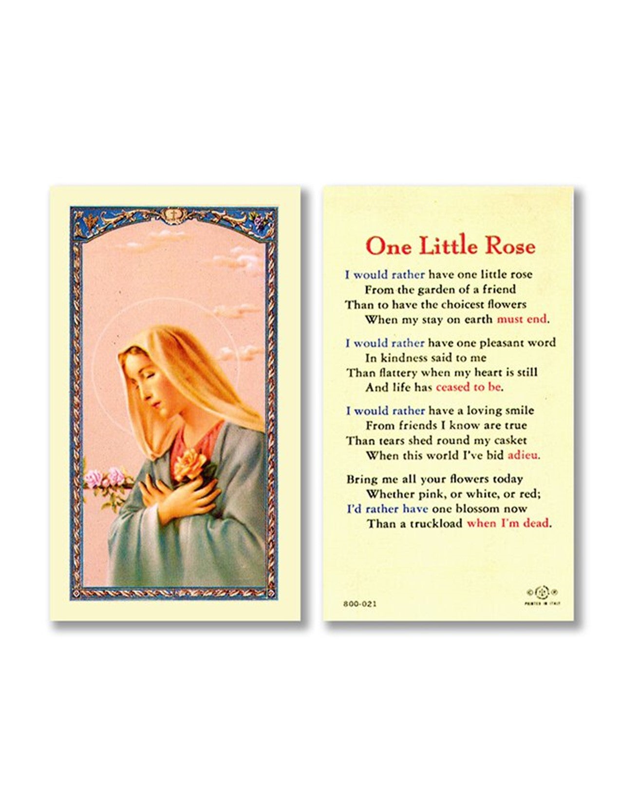 Laminated - One Little Rose | Custom Rosaries and Religious Articles