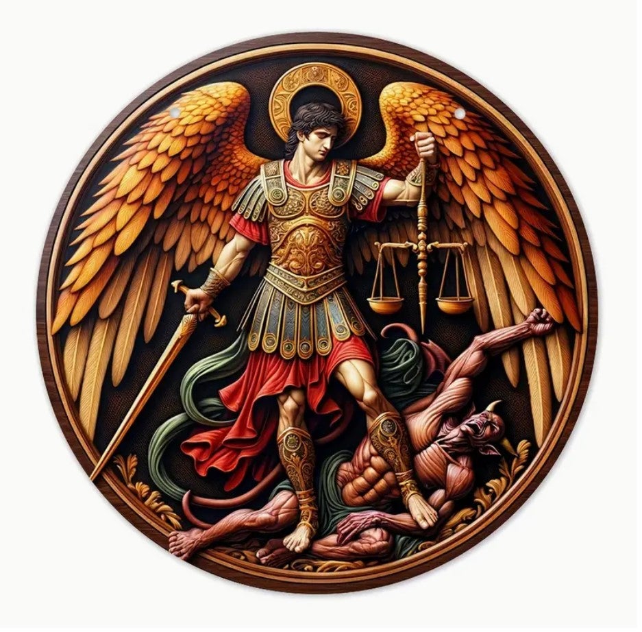 Vintage Style Full Color St. Michael Round MDF Wood Wall Sign | Custom ...