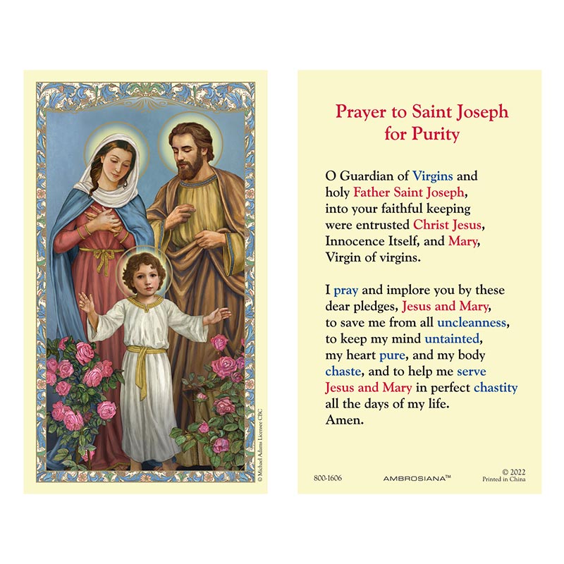 Laminated - Prayer to Saint Joseph for Purity / Chastity Holy Card ...