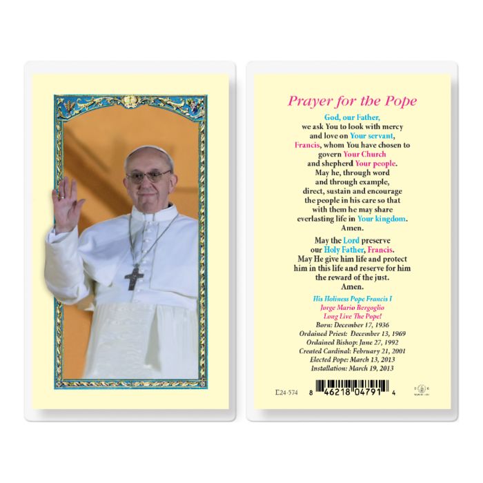 Laminated - Pope Francis Holy Card | Custom Rosaries and Religious Articles