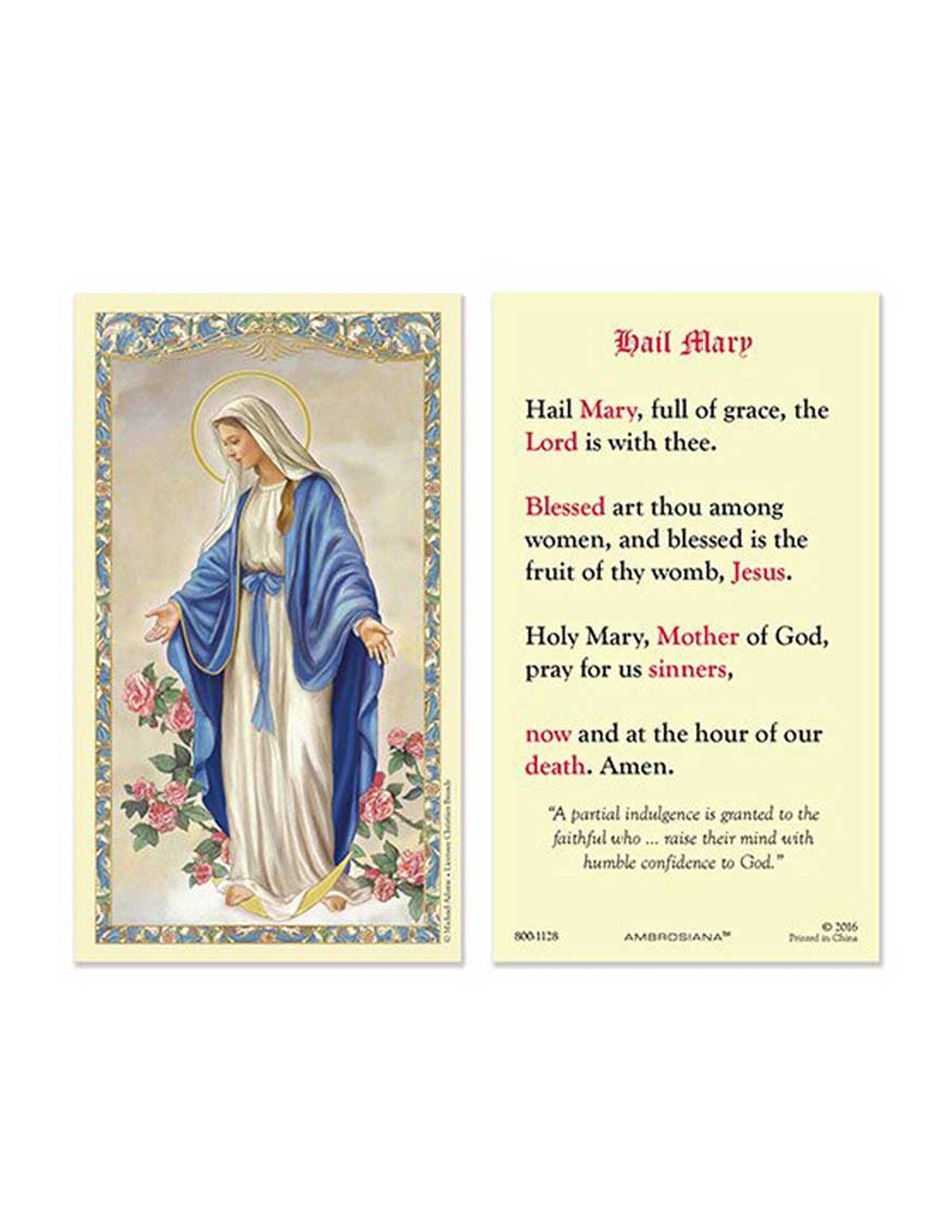 Laminated - Hail Mary - OLO Grace | Custom Rosaries and Religious Articles