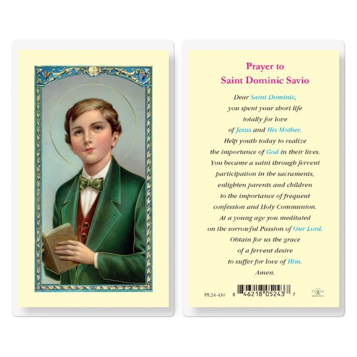 Laminated - Prayer to Saint Dominic Savio Holy Card | Custom Rosaries ...