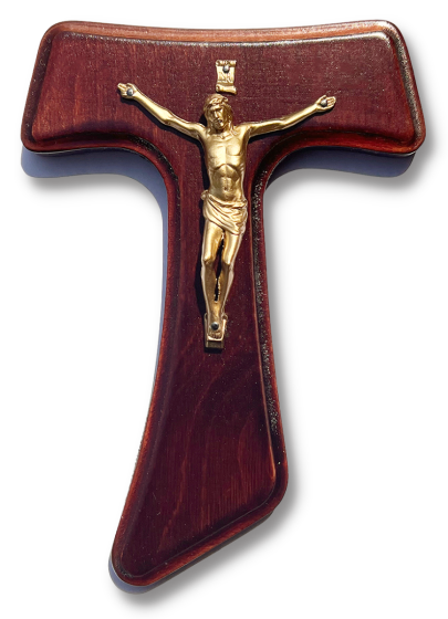 Franciscan Tau Wood Wall Crucifix with Gold Tone Corpus - 6.5" x 5 ...